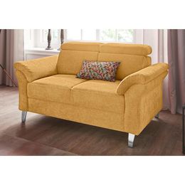Sit & More sit&more 2-Sitzer &raquo;Arngast&laquo; inklusive Federkern und Kopfteilverstellung gelb B/H/T: 156cm x 84cm x 93cm, Luxus-Microfaser, R&uuml;ckseitemit Stoff bezogen