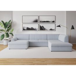 DOMO collection Wohnlandschaft &raquo;Topper, elegant und zeitlos, komfortabel, U-Form&laquo; wahlweise mit Bettfunktion blau B/H/T: 320cm x 78cm x 213cm, 