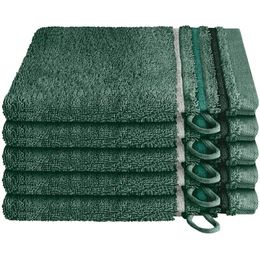 Schiesser Waschhandschuh &raquo;Skyline Color aus 100 % Baumwolle mit eleganter Streifenbord&uuml;re&laquo; MADE IN GREEN by OEKO-TEX gr&uuml;n Frottier B/L: 16cmx22cm, 5 Stk., 5 