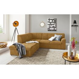 DOMO collection Ecksofa &raquo;Topper zeitlos elegant, kompakte Stellma&szlig;eL-Form&laquo; mit Ottomane, wahlweise mit Schlaffunktion gelb B/H/T: 237cm x 78cm x 200cm