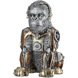 Gilde Dekoobjekt &raquo;Figur Gorilla Steampunk Gorilla silberfarben H. 31 cm&laquo; gold Kunstharz B/H/T: 17,5cm x 31cm x 23,5cm
