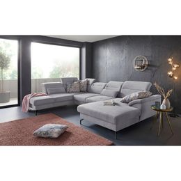 Sit & More sit&more Wohnlandschaft &raquo;Percy U-Form&laquo; 15 cm Fu&szlig;h&ouml;he, Sitztiefenverstellung, wahlweise in 2 Fu&szlig;farben silber B/H/T: 343cm x 235cm, Luxus-Microfaser 