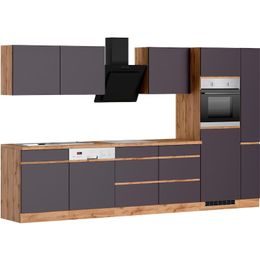 KOCHSTATION K&uuml;chenzeile &raquo;KS-Riesa&laquo; Stellbreite 330 cm, wahlweise mit Induktionskochfeld braun B/H/T: 330cm x 200cm x 60cm,mit Glaskeramikkochfeld
