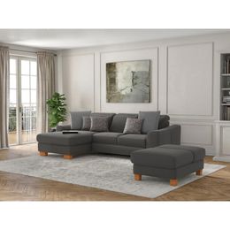 Sit & More sit&more Ecksofa &raquo;Dundee L-Form&laquo; mit Federkern und Massivholzf&uuml;&szlig;en, wahlweise mit Kopfteilverstellung grau B/H/T: 264cm x 86cm x 175cm, Luxus-