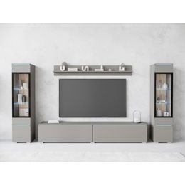 Home Affaire Wohnwand &raquo;VERA II&laquo; Komplett-Set, 4 Stk. tlg. grau B/H/T: 260cmcm x 130cmcm x 33cmcm,mit Beleuchtung