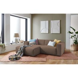 Home Affaire Ecksofa &raquo;Noord mit Kedernaht, Breite 234 cm, L-Form&laquo; Cord, Struktur, Webstoff, mit Wellenunterfederung, Massivholzrahmen braun 94% 