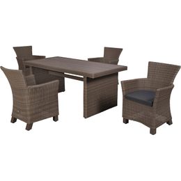 Merxx Garten-Essgruppe &raquo;Toskana&laquo; Set, 5 tlg. inkl. 4 Sessel, 4 Auflagen, 1 Tisch braun Aluminium, Kunststoff B/H/T: 66cm x 88cm x 66cm