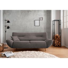 Home Affaire 3-Sitzer &raquo;Drago Wellenunterfederung, Breite 205cm, Holzfu&szlig;&laquo; frei im Raum stellbar, inkl. 1 Zierkissen grau 100% Polyester B/H/T: 205cm x 