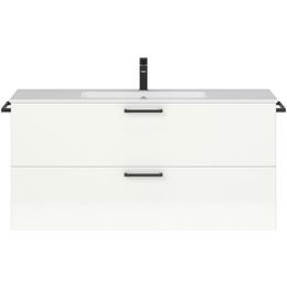 Nobilia Waschtisch-Set &raquo;Tolvina&laquo; vormontiert, mit Soft-Close, 1 Stk. tlg. wei&szlig; B/H/T: 121cmcm x 59,1cmcm x 48,7cmcm, Griffe schwarz