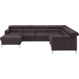 COTTA Wohnlandschaft &raquo;Sammy U-Form, B: 304 cm&laquo; Kopfteilverstellung, optional Schlaffunktion & Bettkasten braun NaturLEDER , die R&uuml;ckseite ist mit 