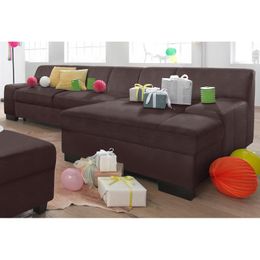 DOMO collection Ecksofa &raquo;Norma, elegant & modern, mit flachen Armlehnen, Breite 268cm, L-Form&laquo; wahlweise mit Bettfunktion braun NaturLEDER in Sitz und