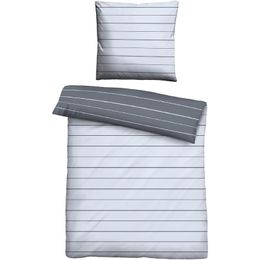 Biberna Wendebettw&auml;sche &raquo;Combinate in Gr. 135x200, 155x220 oder 200x200 cm&laquo; 3 Stk. Bettw&auml;sche aus Baumwolle, zeitlose Bettw&auml;sche mit Wendeoptik blau Mako-