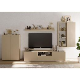 Home Affaire Wohnwand &raquo;Rio, 4tlg. Breite 300 cm, modernes, elegantes Wohnzimmer-Set&laquo; 4 Stk. tlg. beige Holzwerkstoff B/H/T: 300cmcm x 200cmcm x 42cmcm