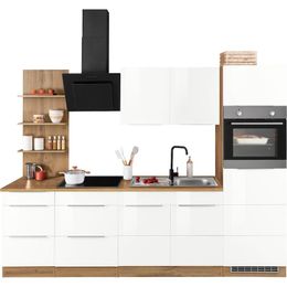 KOCHSTATION K&uuml;chenzeile &raquo;KS-Brindisi Breite 270 cm&laquo; wahlweise mit E-Ger&auml;ten und Induktion, mit MDF-Fronten und Regal wei&szlig; B/H/T: 270cm x 200cm x 60cm,