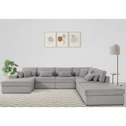 OTTO home Wohnlandschaft &raquo;Florid U-Form&laquo; 6 Teile, bestehend aus Modulen, viele Bezugsqualit&auml;ten, auch in Cord grau Baumwollmix (60% Baumwolle/40% 