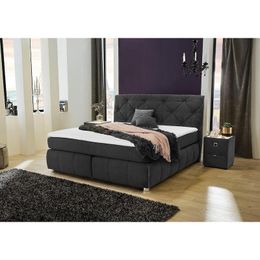 Jockenh&ouml;fer Boxspringbett &raquo;Bella erh&auml;ltlich in 140 & 180cm Breite&laquo; mit Kaltschaum-Topper und Rauchglas-Steinen grau Bettgestell und seitliche Einfassung der 