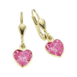 Firetti Damen Paar Ohrh&auml;nger &raquo;Schmuck Geschenk Gold 333 Ohrschmuck Patentbrisur Herz Glitzer&laquo; mit Zirkonia (synth.) bunt Gelbgold 333