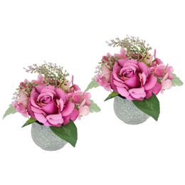 I.GE.A. Kunstblume &raquo;Arrangement Rose und Hortensie im Topf 2er Set&laquo; Blumengesteck k&uuml;nstlich Dekoblume Hochzeitsdeko Kunstpflanze Blume pink Polyester 
