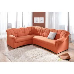 DOMO collection Ecksofa &raquo;Papenburg B/T/H: 242/190/84 cm L-Form&laquo; wahlweise mit Bettfunktion, Langer Schenkel links oder rechts orange Struktur ( 90% 