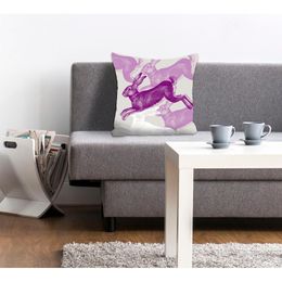 queence Dekokissen &raquo;Manolis&laquo; mit springenden Hasen lila Polyester B/L: 40cm x 40cm, 1 Stk.