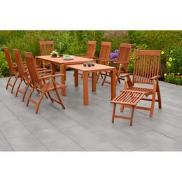 Merxx Garten-Essgruppe &raquo;Comodoro&laquo; Set, 9 Stk. tlg. 6 Klappsessel, 2 Klappsessel mit Fu&szlig;teil, Ausziehtisch braun Massivholz Einheitsgr&ouml;&szlig;e