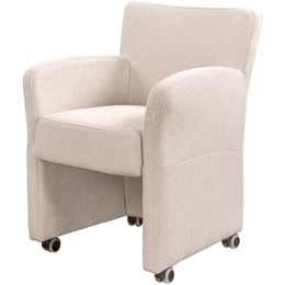 exxpo - sofa fashion Sessel &raquo;Cortado, Loungesessel auf Rollen, schmale Armlehnen, bequem&laquo; hohe Bodenfreiheit, sch&ouml;ne Detailverarbeitung beige Webstoff