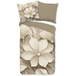 Good Morning Wendebettw&auml;sche &raquo;Artdeco&laquo; 3 Stk. 100% Baumwolle, Renforc&eacute;, Rei&szlig;verschluss, Wendeoptik, Blumen beige Renforc&eacute;, Obermaterial: 100% 
