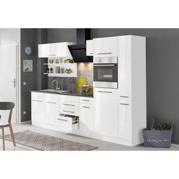 KOCHSTATION K&uuml;chenzeile &raquo;KS-Tulsa&laquo; mit E-Ger&auml;ten, Breite 300 cm, schwarze Metallgriffe, MDF Fronten wei&szlig; B/H/T: 300cm x 60cm