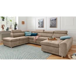 Sit & More sit&more Wohnlandschaft &raquo;Riva U-Form&laquo; wahlweise mit Schlaffunktion beige Struktur (100% Polyester);Flachgewebe (100% Polyester);Luxus-Microfaser (100%