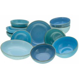Creatable Schale &raquo;NATURE COLLECTION Aqua&laquo; 12 Stk. aus Steinzeug Salatschale, M&uuml;slischale, Servierschale, im Set, f&uuml;r 4 Personen blau Steinzeug 