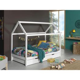 Vipack Hausbett &raquo;Dallas, Hausbett Kiefer massiv, stabil gebaut, mit Rolllattenrost&laquo; B/H/T ca. 208x158,5x98cm, das Dach l&auml;sst sich noch h&uuml;bsch dekorieren, 