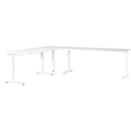 Germania Schreibtisch &raquo;Mailand&laquo; Mechanisch h&ouml;heneinstellbarer Winkelschreibtisch mit einem St&uuml;tzfu&szlig; wei&szlig; B/H/T: 260cm x 91cm x 220cm