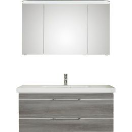 Badm&ouml;bel-Set &raquo;Balto Sprint 2-teilig, Mineralmarmor-Waschtisch mit LED-Spiegelschrank&laquo; 2 Stk. tlg. grau Holzwerkstoff B/H/T: 123cmcm x 200cmcm x 