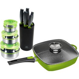 King Pfannen-Set &raquo;Square&laquo; Aluminiumguss Set, 1x Eckpfanne 28x28 cm, 10 Stk. tlg. Eckpfanne, Messerblock, 5 Kochmesser, 3tlg. Dosen-Set, Induktion 
