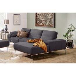 W.Schillig Ecksofa &raquo;run, Designsofa mit tollem Sitzkomfort, bequem, L-Form&laquo; mit elegantem Holzsockel, F&uuml;&szlig;e in Chrom gl&auml;nzend, Breite 319 cm grau 