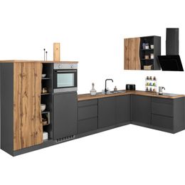 KOCHSTATION Winkelk&uuml;che &raquo;KS-Bruneck&laquo; Stellbreite 380/180 cm breit, ohne E-Ger&auml;ten, MDF Fronten grau B/H/T: 380cm x 200cm x 180cm, ohne E-Ger&auml;te