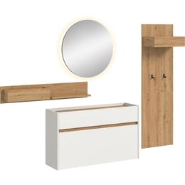 Home Affaire Garderoben-Set &raquo;EVRID, 4-teilig, Breite 205 cm, inkl. Beleuchtung&laquo; best. aus: Wandboard, Kommode, Spiegel, Garderobenpaneel, 4 Stk. tlg. 