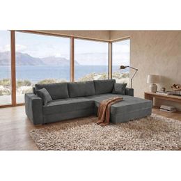 Jockenh&ouml;fer Ecksofa &raquo;Bologna, L-Form, Breite: 298 cm, Cord-Bezug, beidseitig montierbar&laquo; mit Schlaffunktion, Bettkasten & Zierkissen, XXL-Ottomane grau Korpus: 
