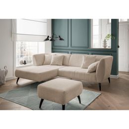 Home Affaire Ecksofa &raquo;Lazio modern und bequem, schmale Armlehnen, tolle Detailverarbeitung&laquo; Holzfu&szlig;farbe w&auml;hlbar, inkl. 4x Zierkissen beige 100% 