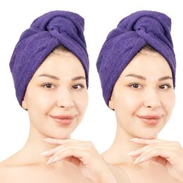 HAMMETEX Turban-Handtuch &raquo;2er Set Haarturban Damen, 100% Baumwolle, Flauschig & Schnelltrocknend&laquo; Uni-Farben, weich lila Frottier, Baumwolle B/L: 