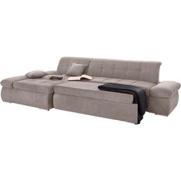 DOMO collection Ecksofa &raquo;NMORIC XXL, 300x172x80cm, L-Form&laquo; wahlweise mit Bettfunktion und Armlehnverstellung grau Chenille (85% Polyester, 15% Acryl);
