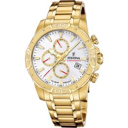 Festina Herren Chronograph &raquo;Timeless Chronograph&laquo; Quarzuhr, Armbanduhr, Herrenuhr, Edelstahlarmband, analog, Tag gold Einheitsgr&ouml;&szlig;e