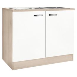 Optifit Sp&uuml;lenschrank &raquo;Faro&laquo;, mit Metallgriffen, Breite 100 cm wei&szlig; akaziefarben, B/H/T: 100cm x 84,8cm x 60cm, T&uuml;ren: 2 Stk.