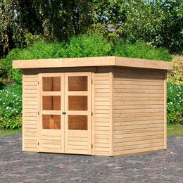 Karibu Gartenhaus &raquo;Arnis 3,5&laquo; naturbelassen oder terragrau beige Holzwerkstoff ohne Fu&szlig;boden, ohne Dacheindeckung