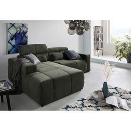 DOMO collection Ecksofa &raquo;BRANDON inkl. Kopfteilverstellung, 214x100x80 cm, L-Form&laquo; Mit Kopfteilverstellung, auch in Leder und Cord, L-Form gr&uuml;n 95% 