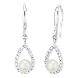 Amor Damen Paar Ohrhaken &raquo;Tropfen&laquo; mit Zirkonia (synth.) - mit S&uuml;&szlig;wasserzuchtperle bunt Perlen Silber 925 (Sterlingsilber)