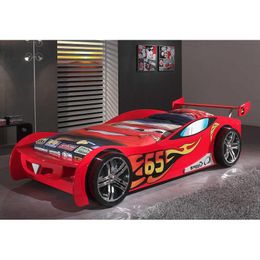 Vipack Kinderbett &raquo;Autobett LE MANS, MDF gl&auml;nzend lackiert, mit Rennmotiven&laquo; B/H/T ca. 247x68x111cm, breite feststehende R&auml;der mit Felgen-Optik, inkl. 