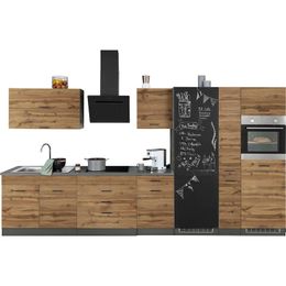 KOCHSTATION K&uuml;chenzeile &raquo;KS-Trier&laquo; mit E-Ger&auml;ten, Breite 380 cm braun B/H/T: 380cm x 60cm, Induktionskochfeld