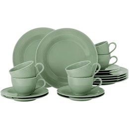 Seltmann Weiden Kaffeeservice &raquo;Geschirr-Set, Service Beat&laquo; Teller, Tassen, Untertassen, Rillendekor, 18 Teile, f&uuml;r 6 Personen gr&uuml;n Porzellan 18 Stk.