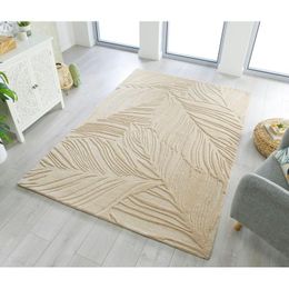 FLAIR RUGS Wollteppich &raquo;LINO LEAF&laquo; rechteckig 10 mm H&ouml;he Hoch-Tief Effekt beige Wolle B : 120cm 1 Stk., 10mm, L: 170cm